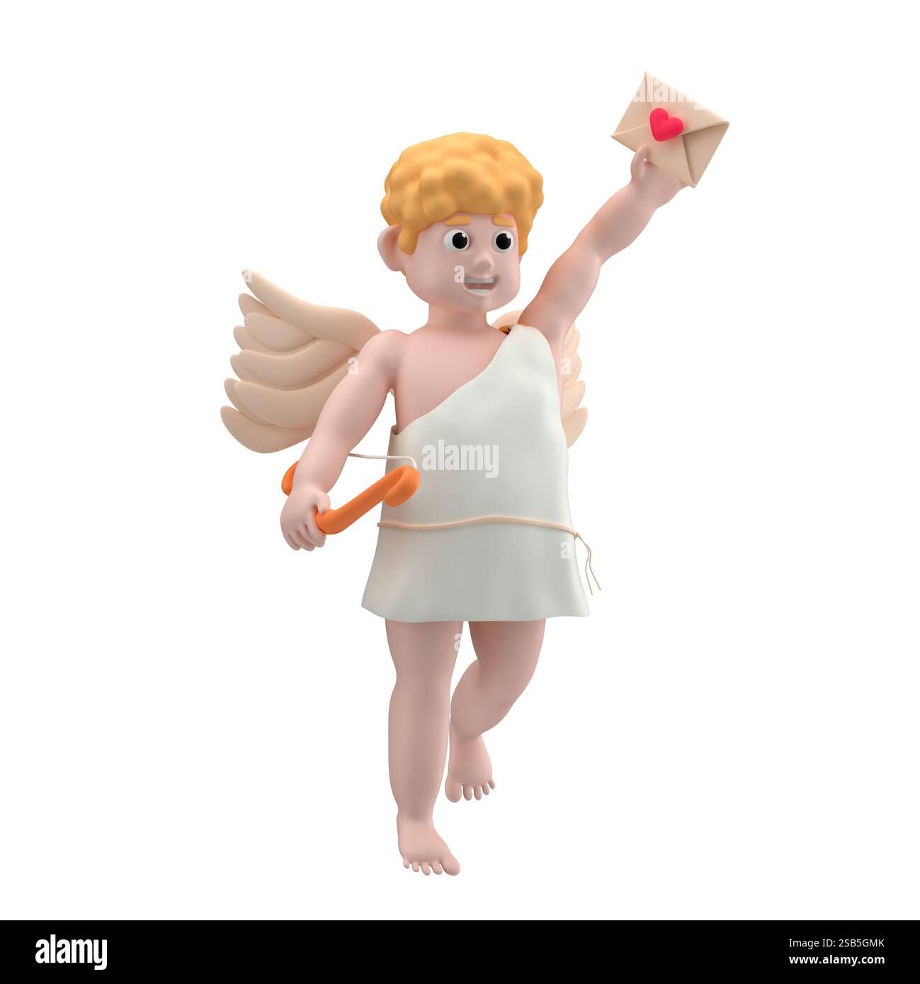 Cupid character with blond hair and wings holding an arch and love ...