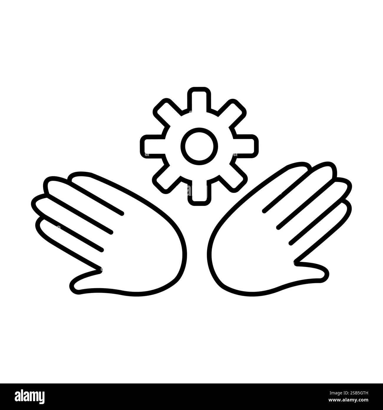 Two hands hold a gear icon in a simple line art illustration Stock ...
