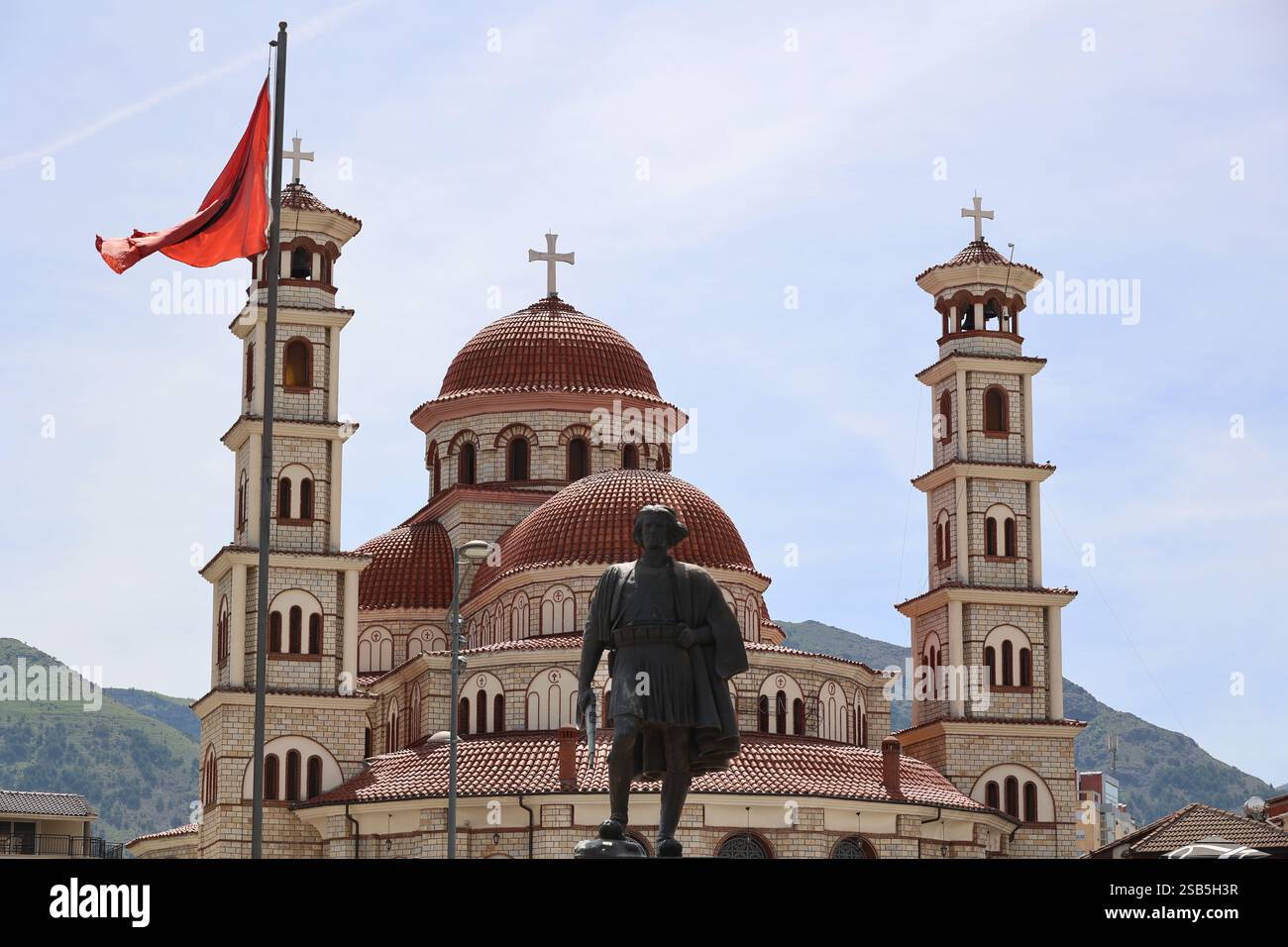 View of the Resurrection Cathedral in the Albanian city of Korca Stock ...