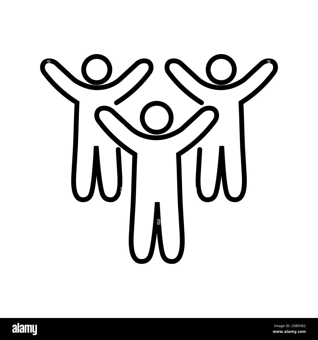 Three stick figures stand with their arms raised in celebration Stock ...