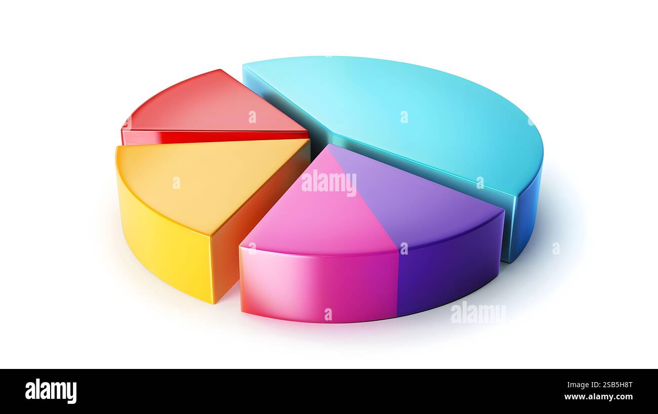 This image depicts a 3D pie chart icon made up of various colored ...