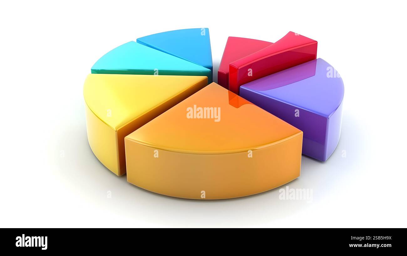 This image features a vibrant 3D pie chart icon elevated slightly above ...