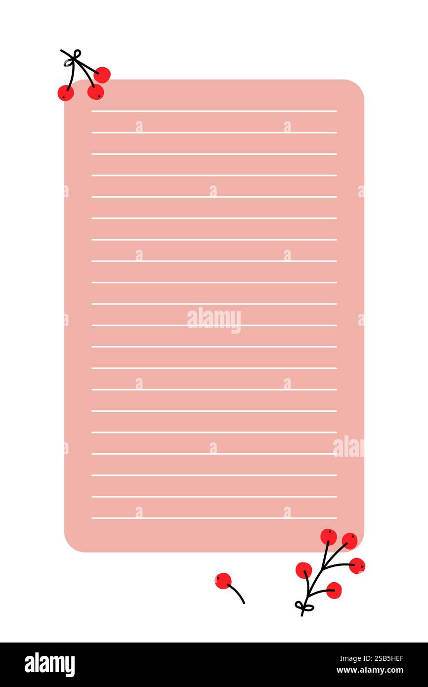 A decorative notepad featuring a soft pink background and red berry ...