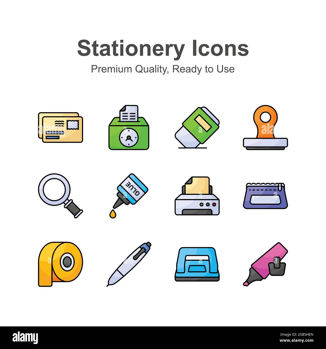 Pack of stationery icons in editable style ready to use vectors Stock ...