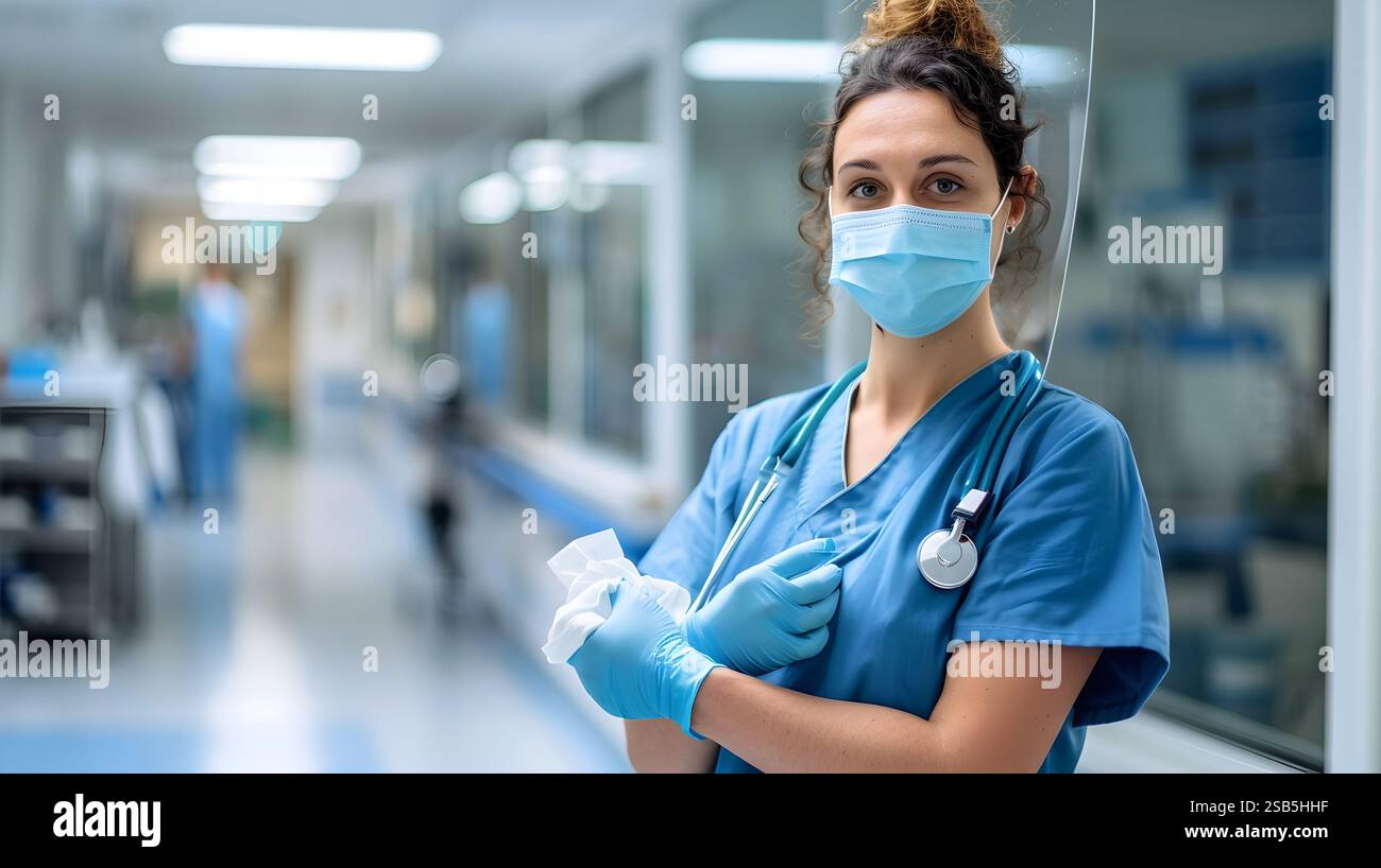 The image depicts a medical professional,likely a nurse,demonstrating ...