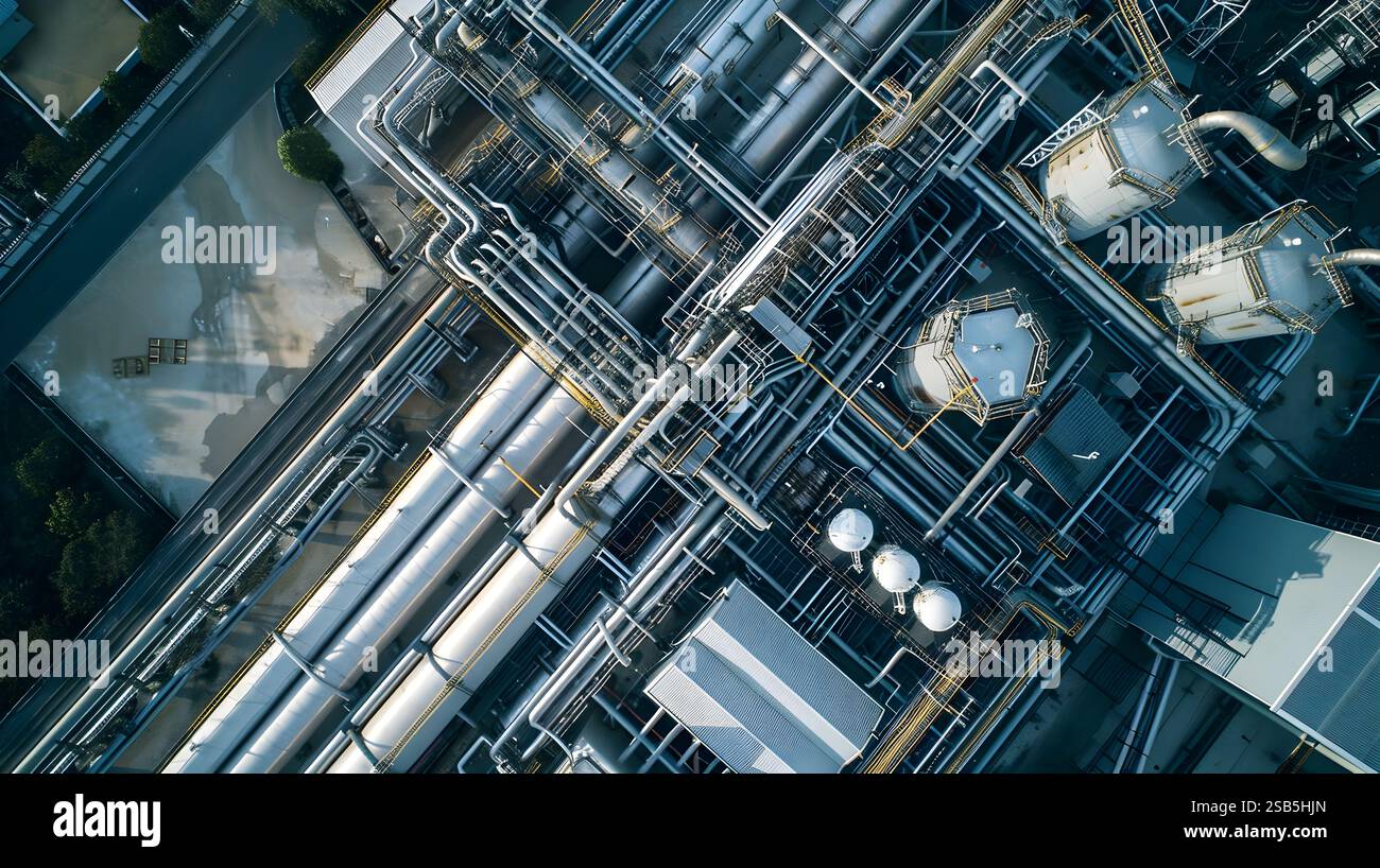 This aerial view showcases a large-scale hydrogen production plant ...