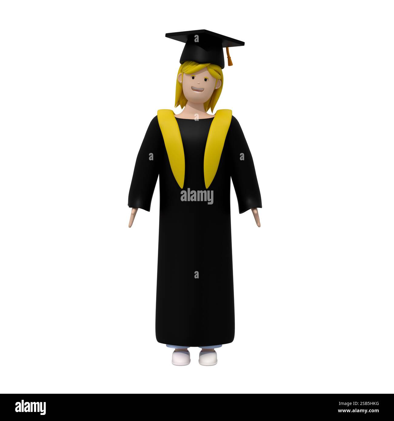 Female character wearing graduation clothes over white background ...