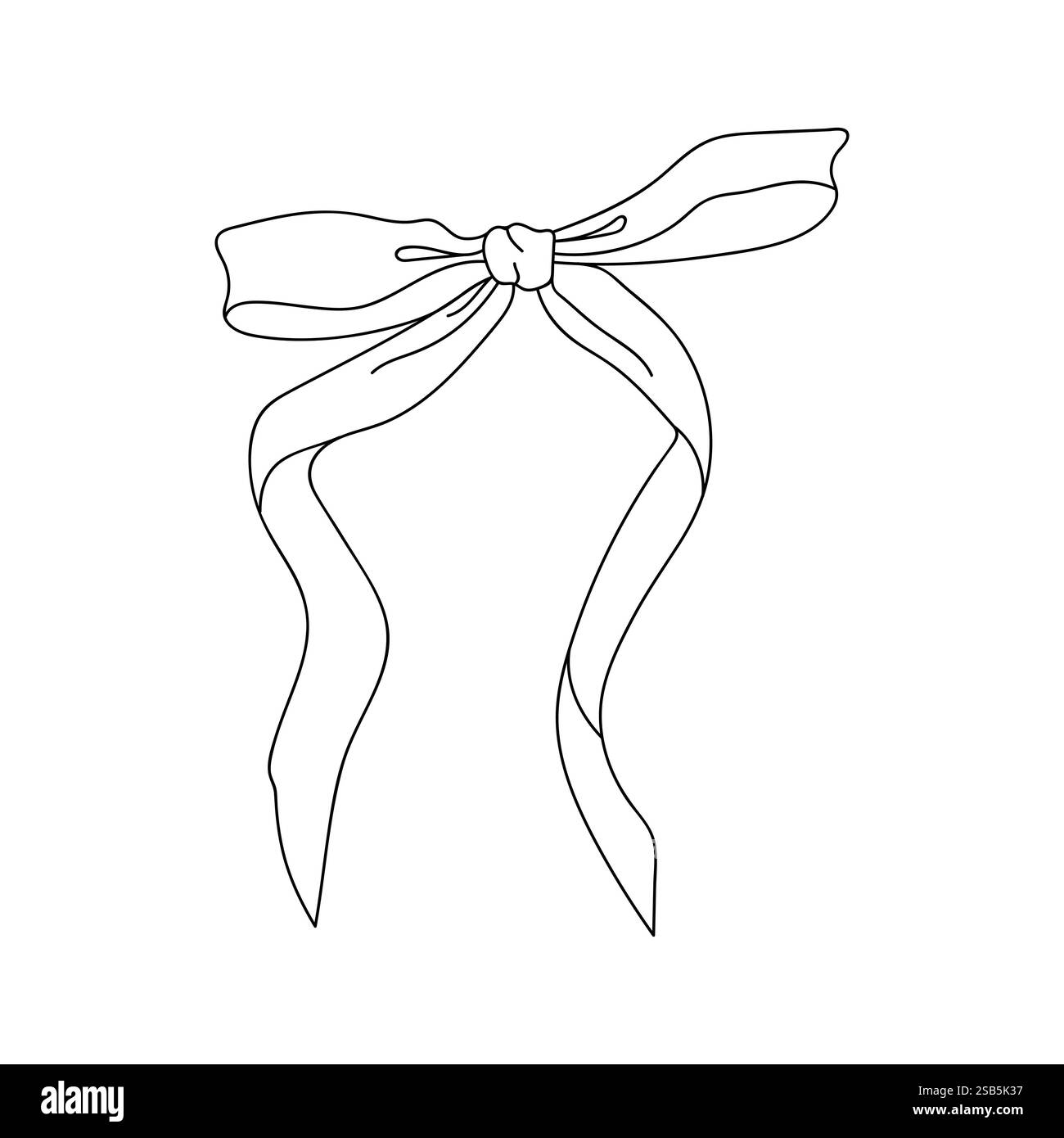 A simple line drawing of a bow with two long, flowing ribbons. Vector ...