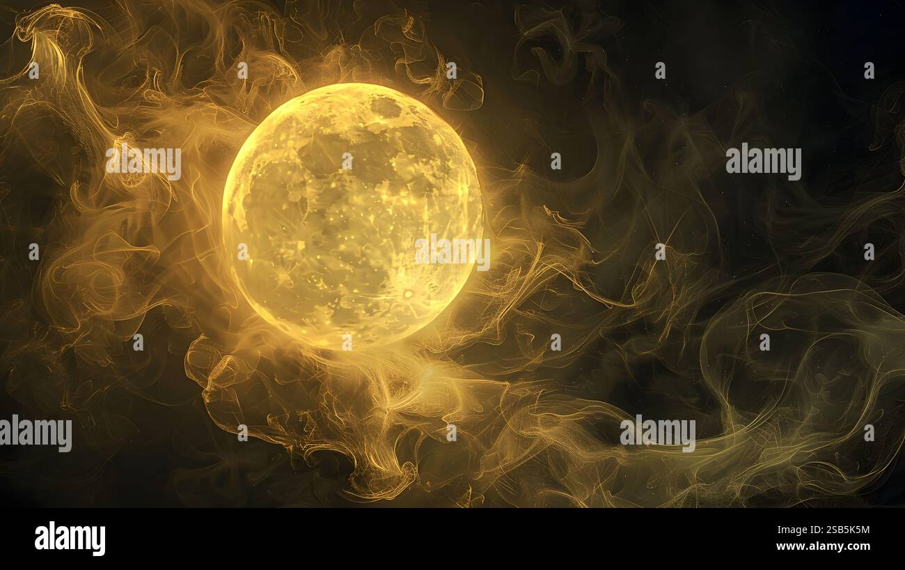 This striking image depicts a glowing full moon shining brightly in a ...