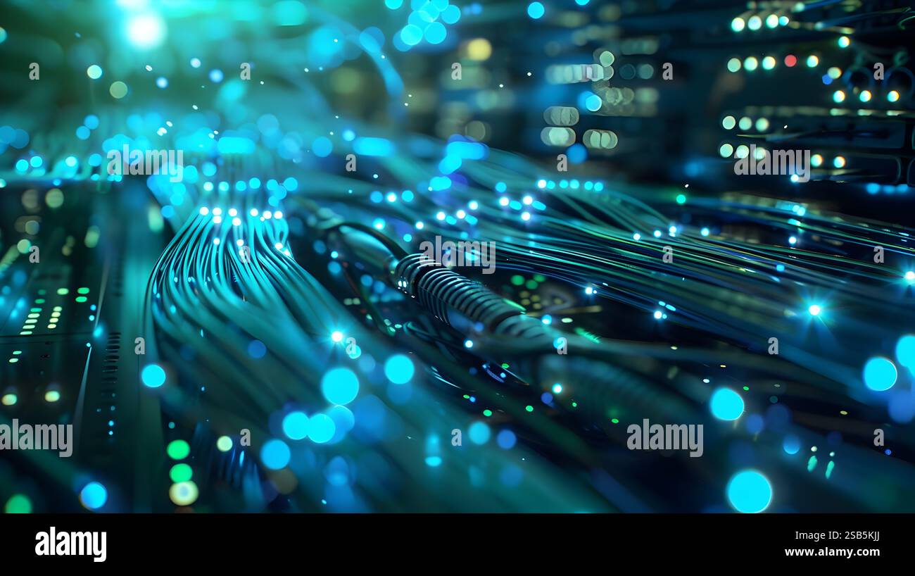 A visually striking image depicting a futuristic network hub filled ...