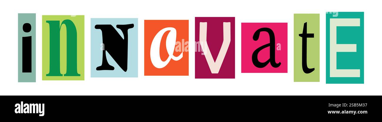Colorful letter blocks spell out the word innovate, showcasing a ...