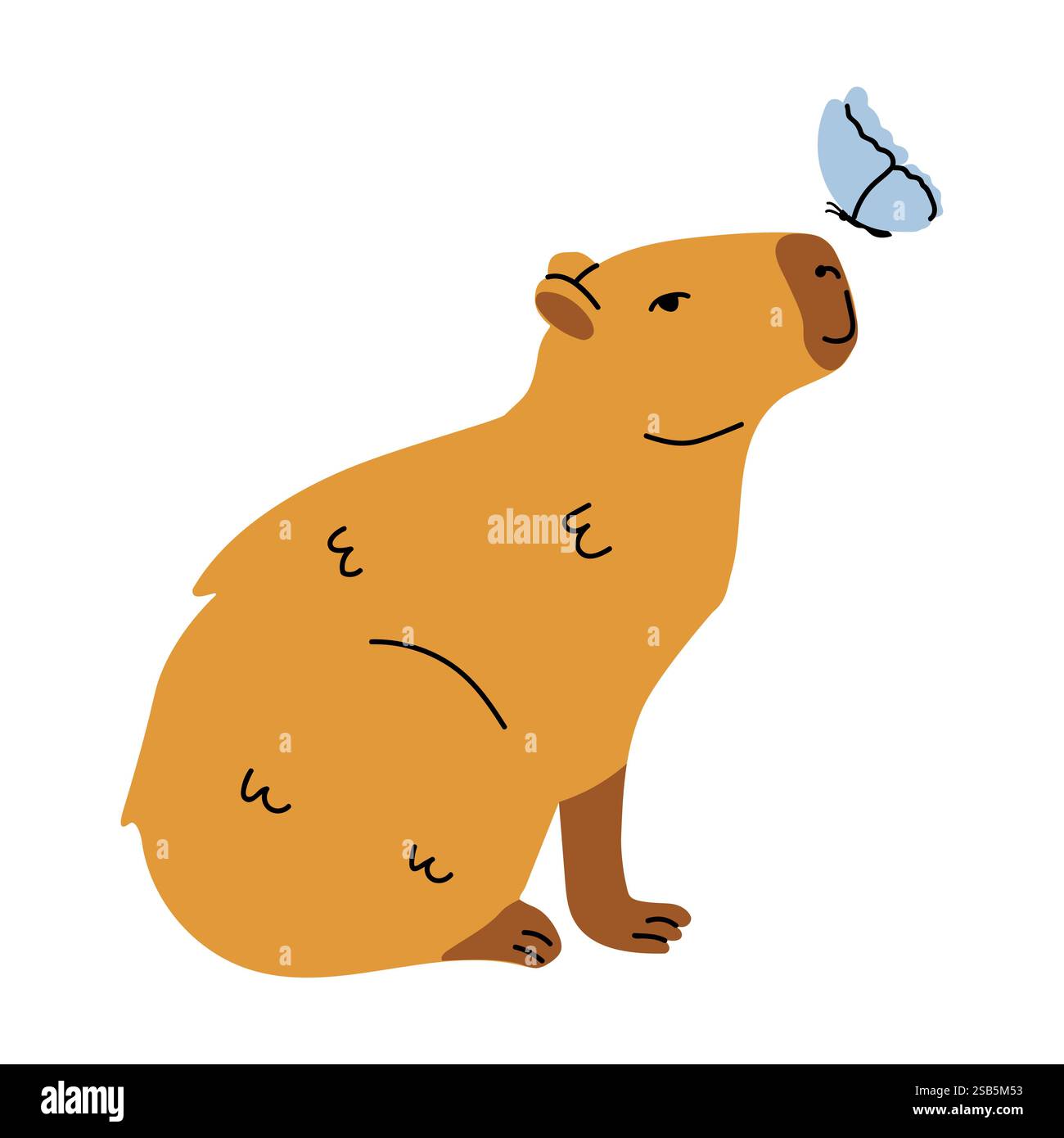 A cartoon illustration of a capybara sitting and looking up at a blue ...