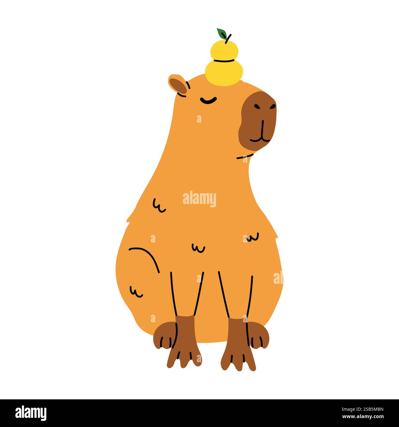 A cartoon illustration of a capybara with its eyes closed, sitting ...