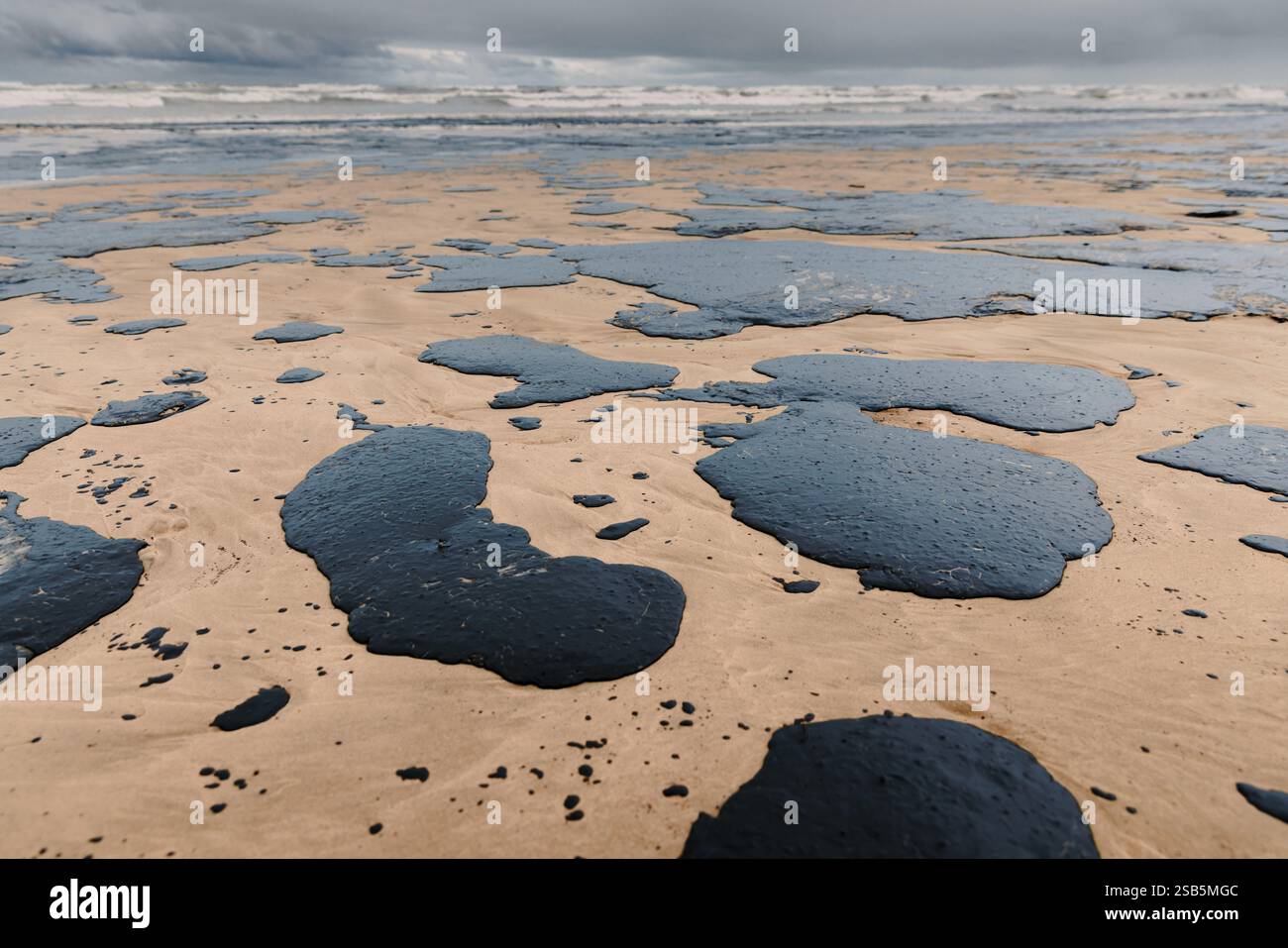 Oil leak in sea coastline after a tanker wreck. Fuel oil destroy and ...