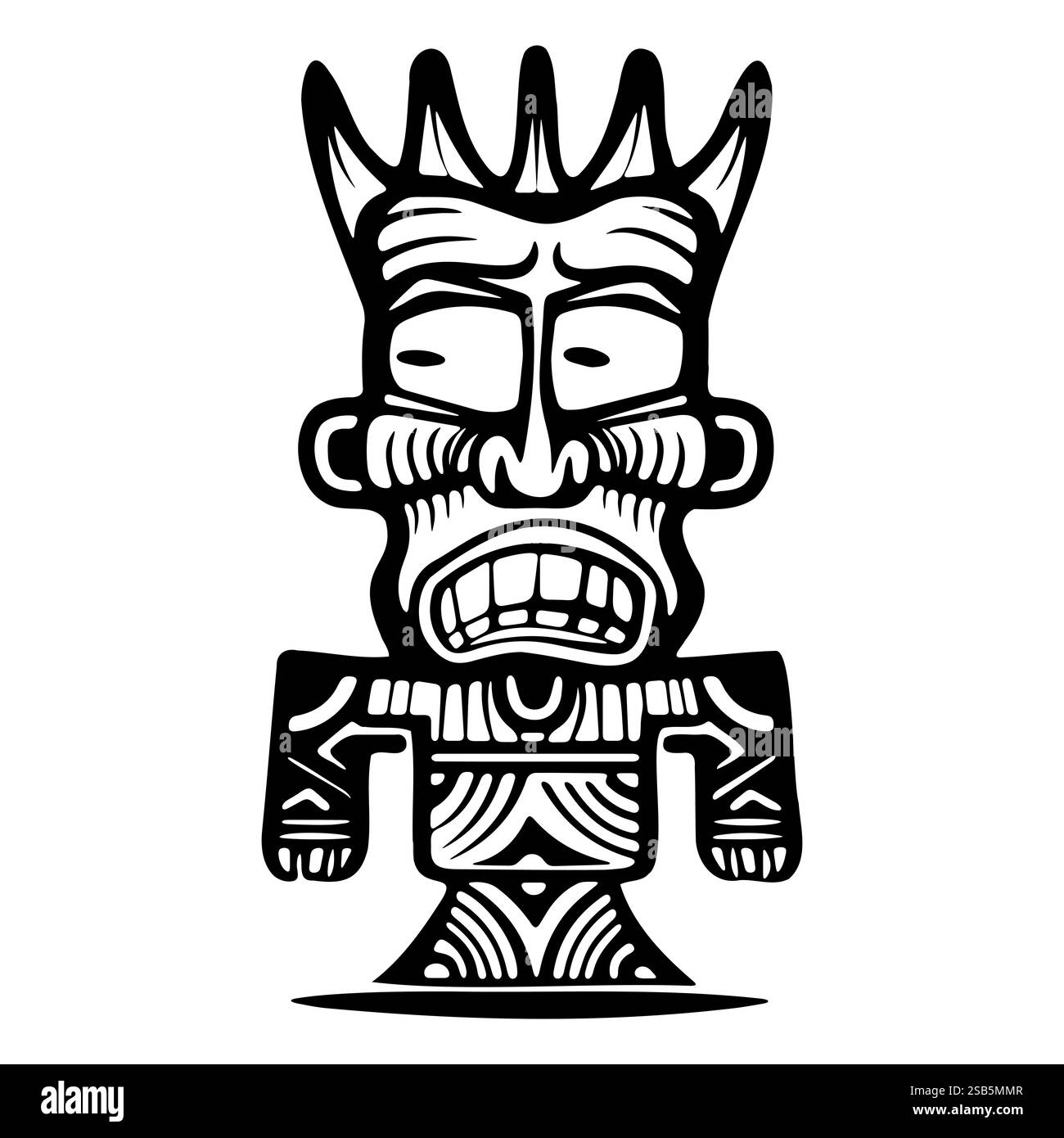 A bold tribal figure displays intricate patterns and exaggerated facial ...