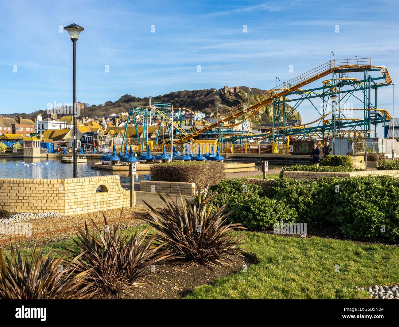 View across the amusement park towards East Hill and the funicular ...