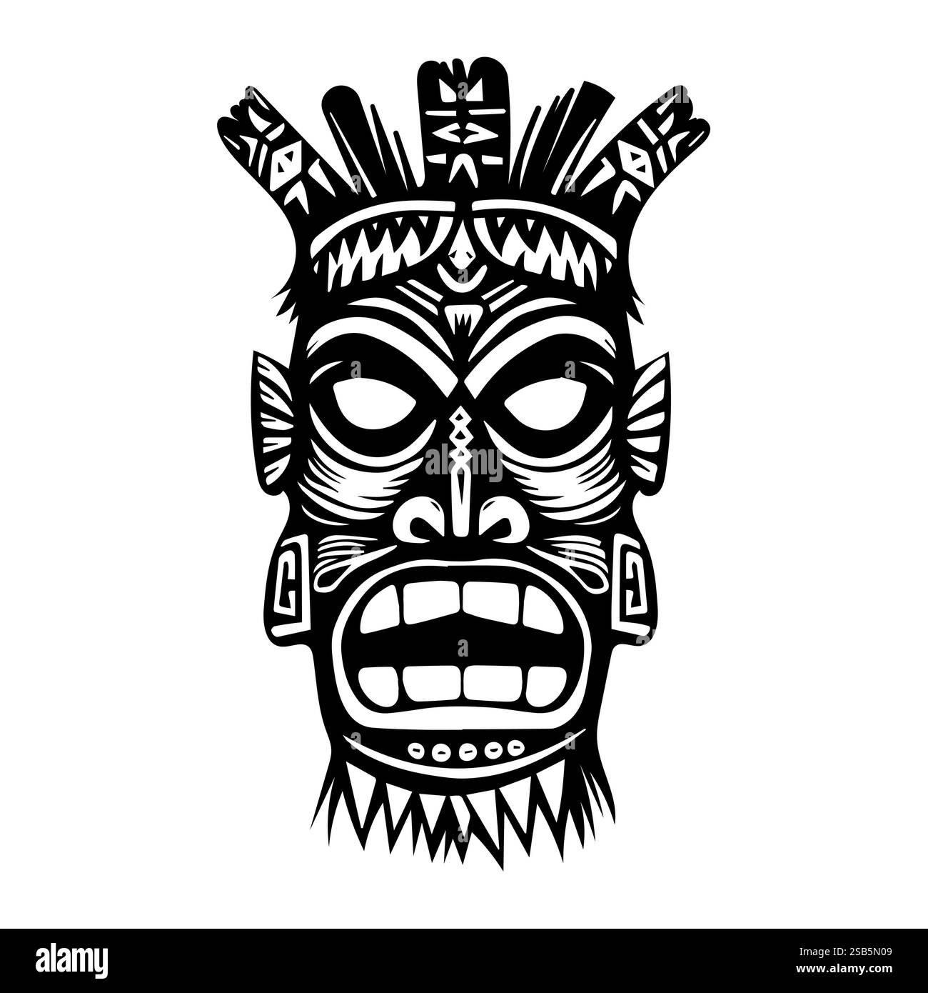 This striking tribal mask features intricate carvings and bold facial ...