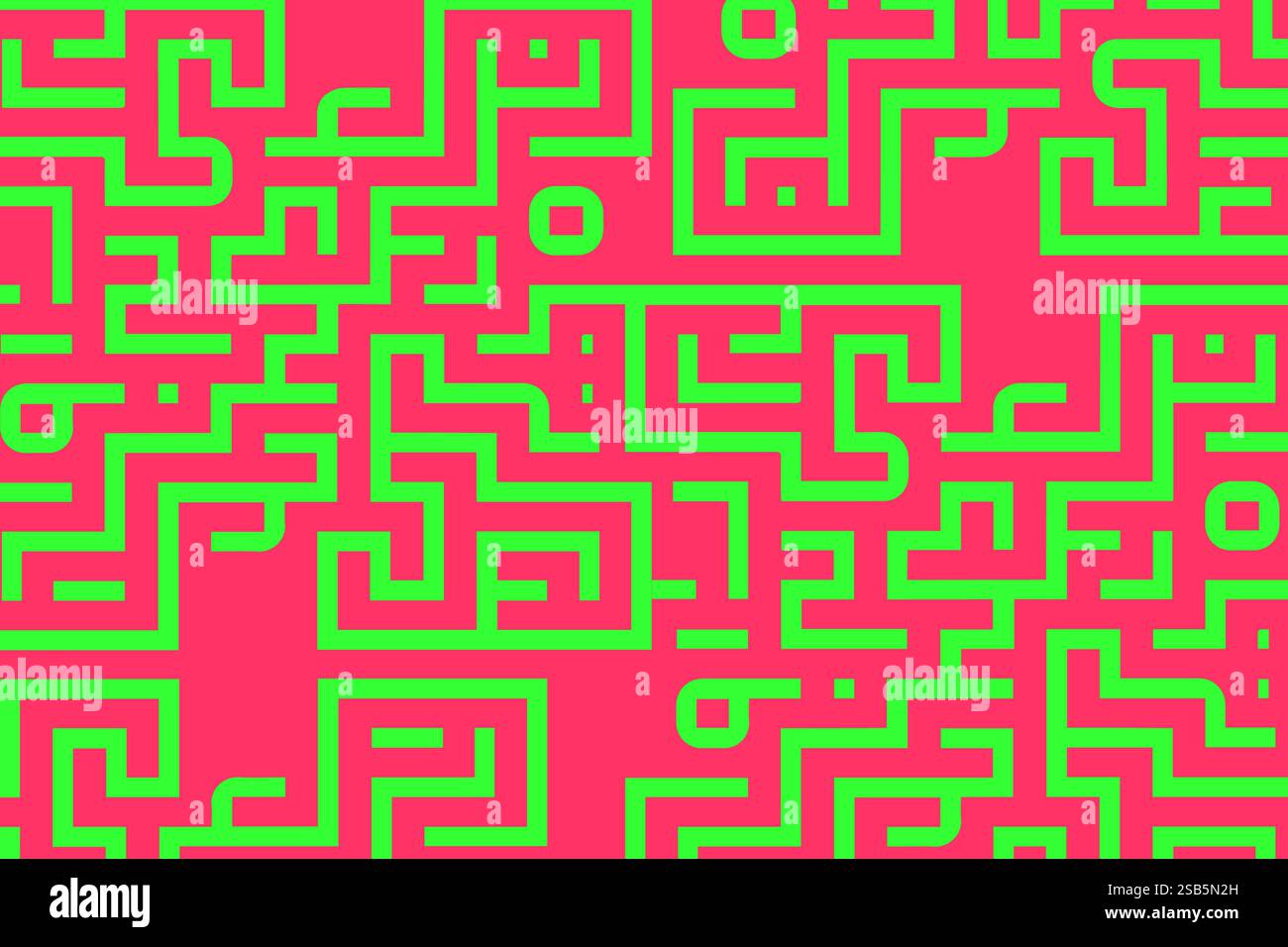 Abstract maze pattern in vivid green and pink colors showcasing complex lines and shapes Stock ...