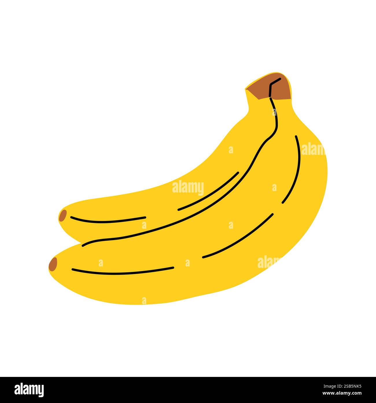 A pair of ripe bananas display their bright yellow skin against a clean ...