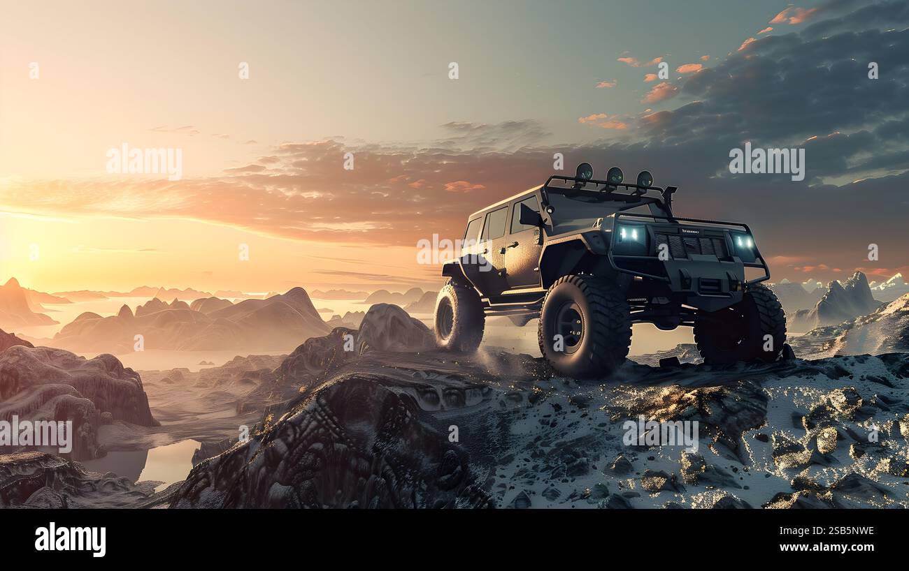 A powerful,high-performance SUV navigates a treacherous rocky terrain ...
