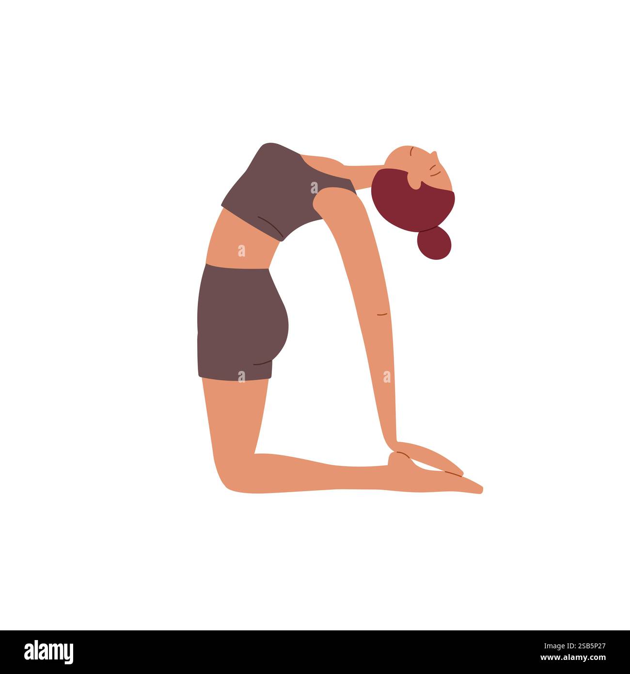 A woman is demonstrating the camel pose, bending gracefully back with ...