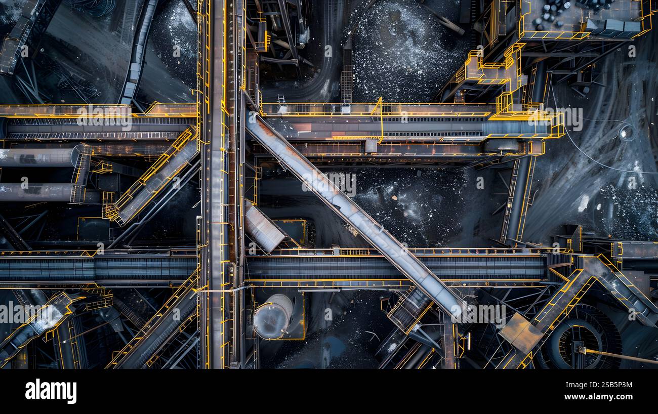 This image depicts a detailed aerial perspective of a complex coal ...