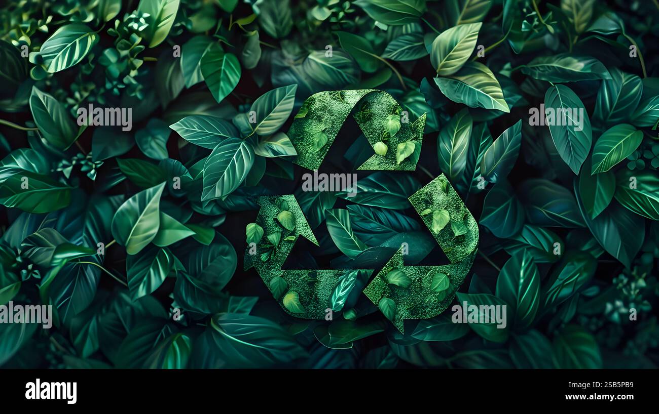 This dynamic and textured recycle logo is crafted from lush green ...