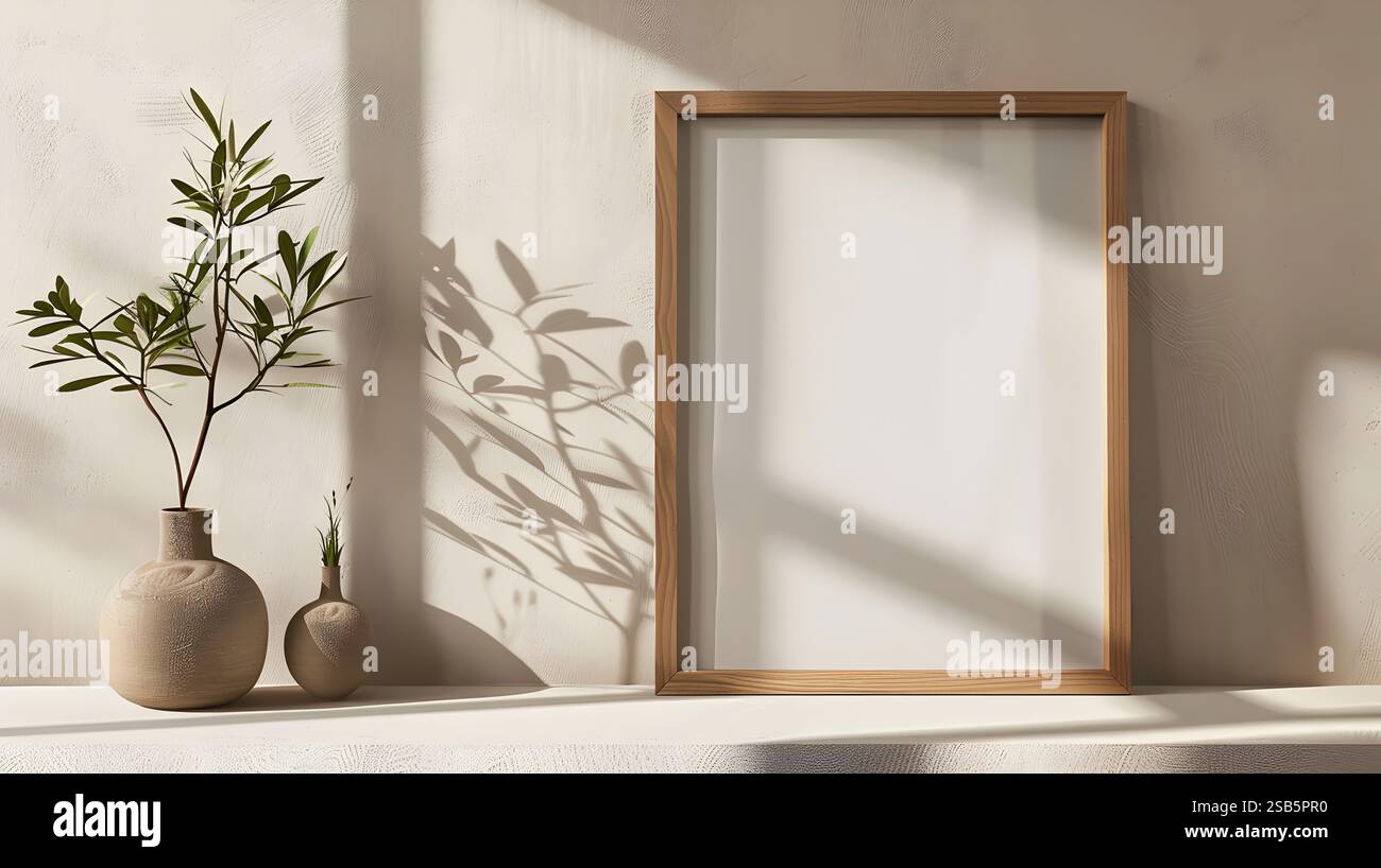 This image showcases a contemporary wooden photo frame floating ...
