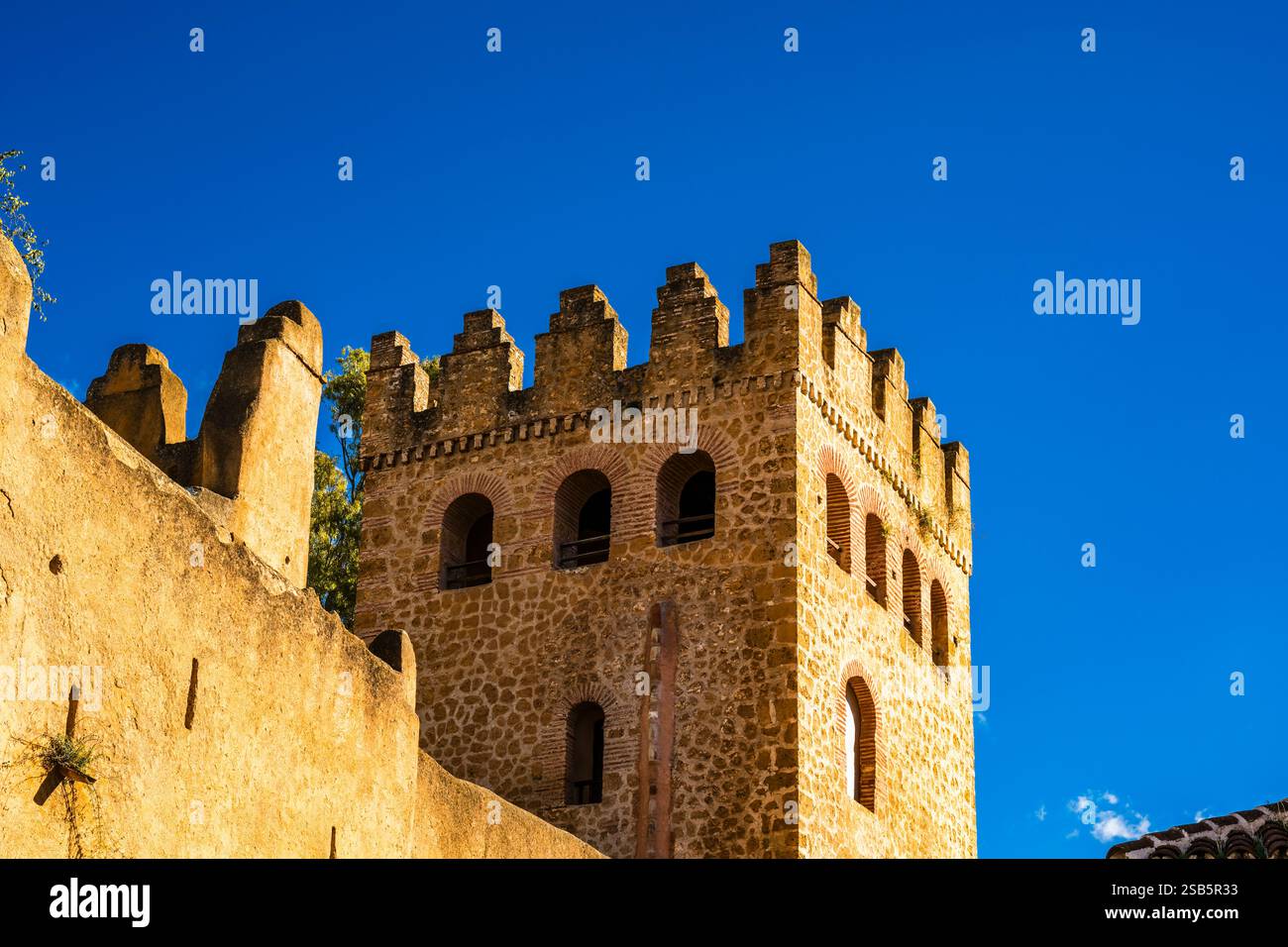 The Kasbah turrets from Plaza Uta el Hamman, Chefchaouen, Morocco Stock ...