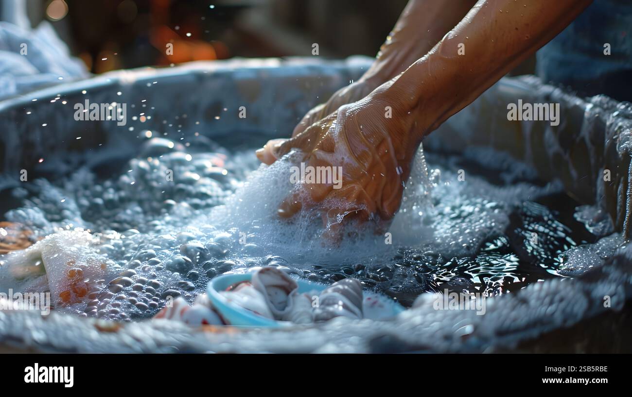 This high-detail image captures the motion and texture of hands washing ...