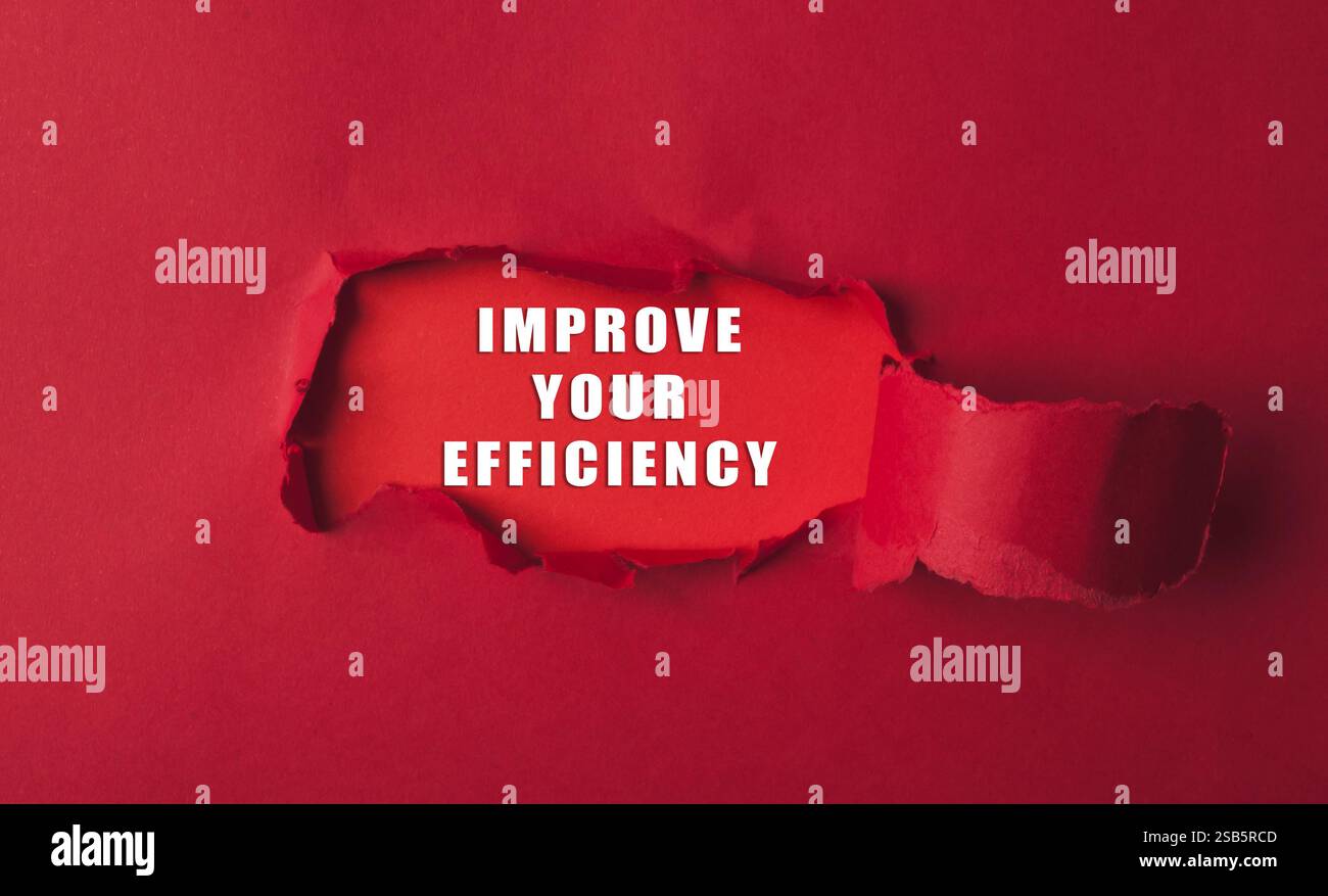 Red background with a hole in it and the words improve your efficiency ...
