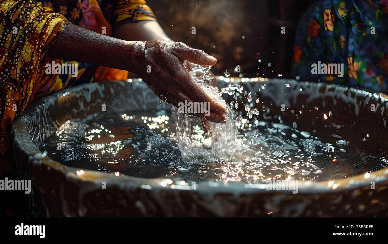 This image captures the serene and graceful act of a housewife hand ...