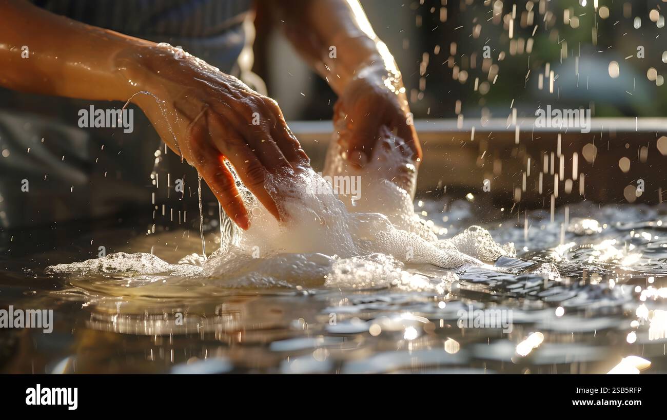This image captures a serene and meditative moment of a housewife ...