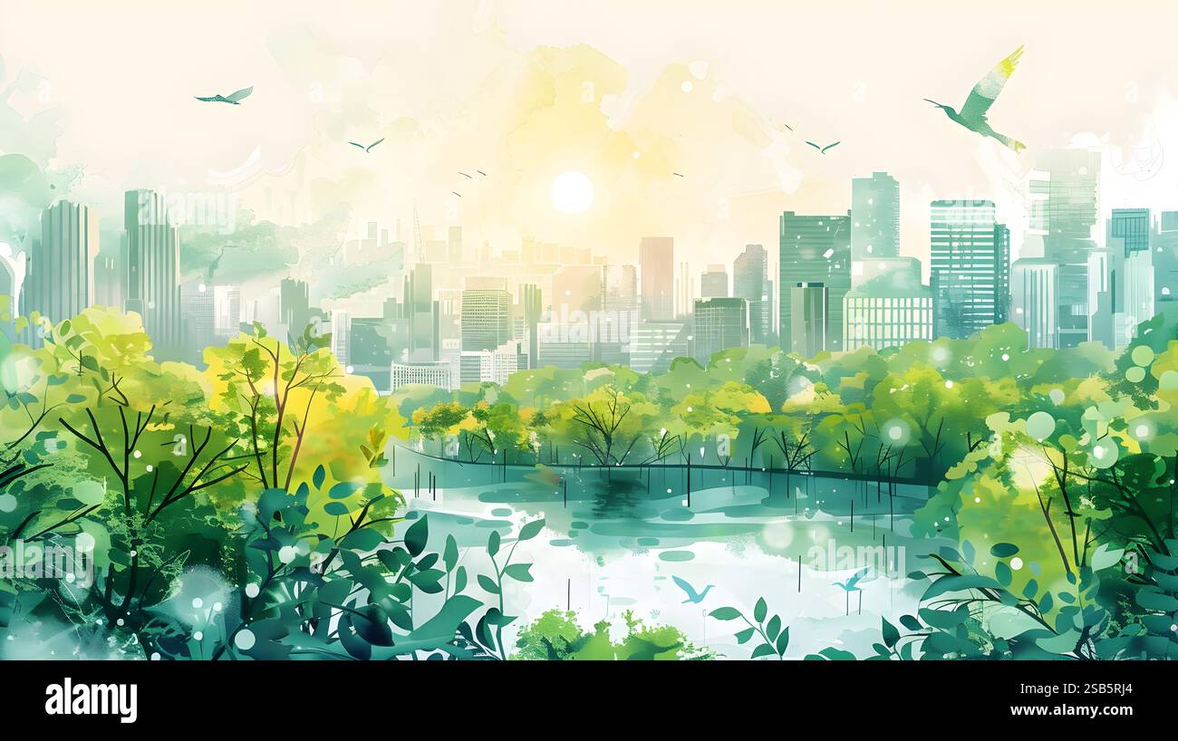 This dreamy depicts an imagined ecological utopia where nature and ...
