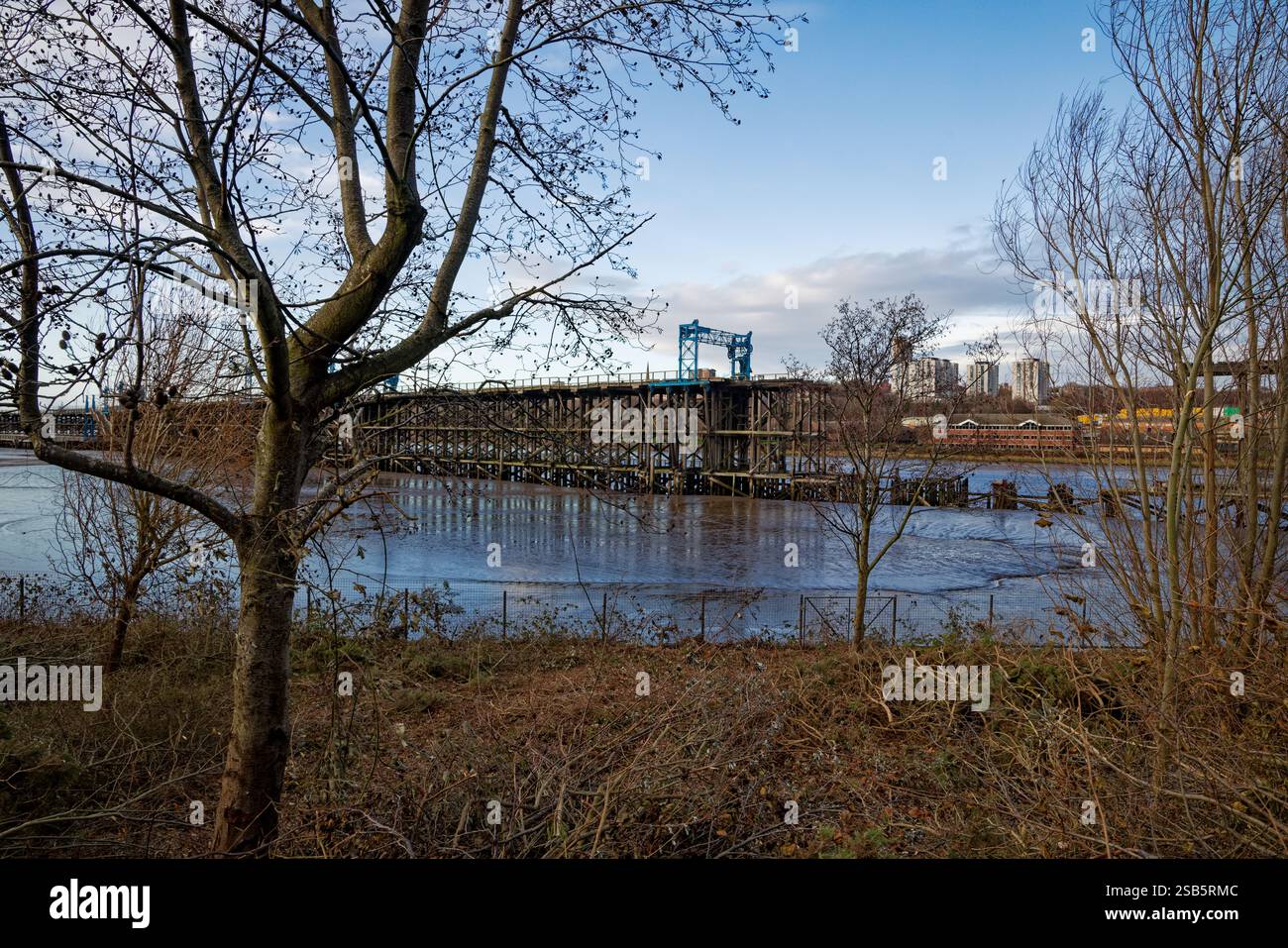 The historic structure of Dunston Coal Staithes separates the channel ...