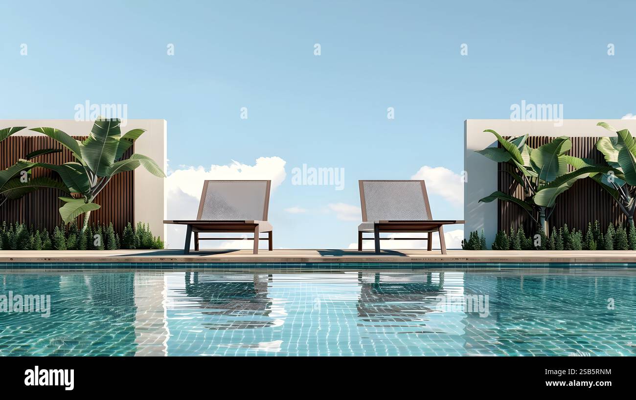 This image depicts a serene and inviting poolside scene at a modern ...