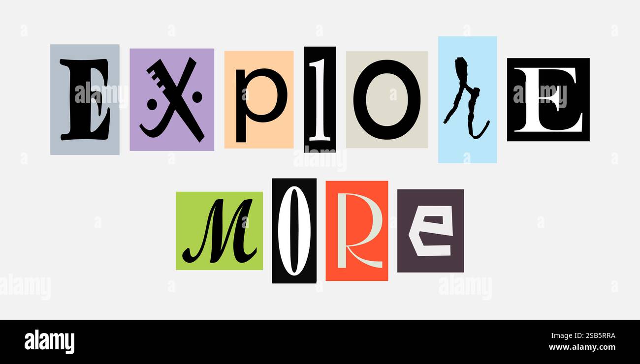 Colorful letters spell out explore more, showcasing a playful mix of ...