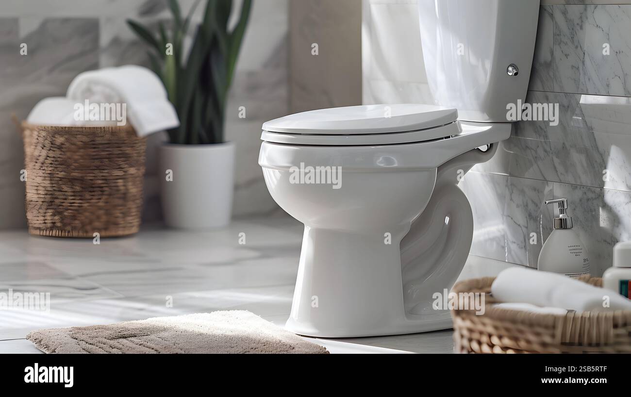 This image showcases a simple and functional white toilet bowl situated ...