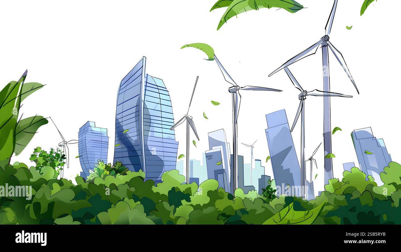 This concept art showcases a self-sustaining urban landscape where ...