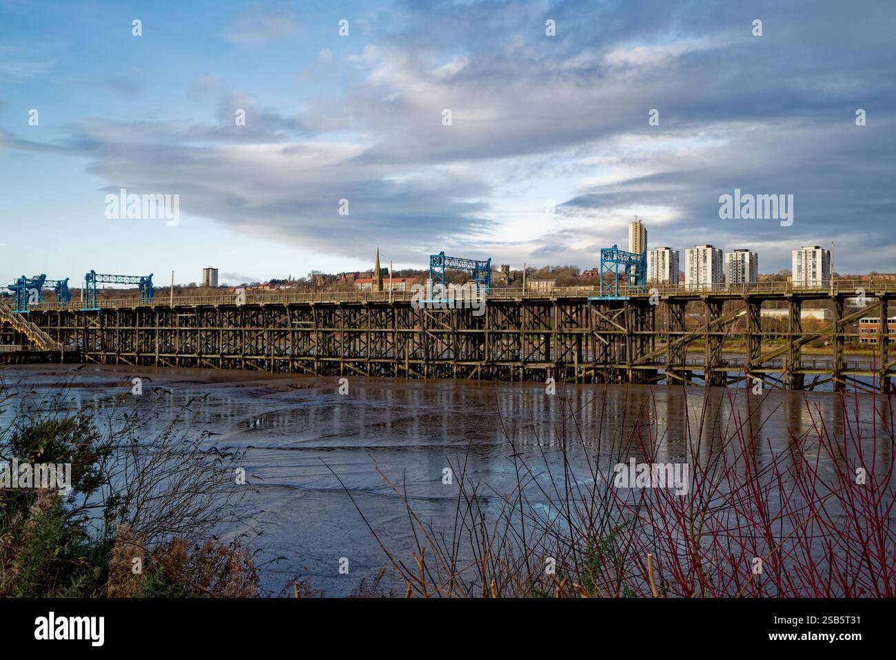 The historic structure of Dunston Coal Staithes separates the channel ...