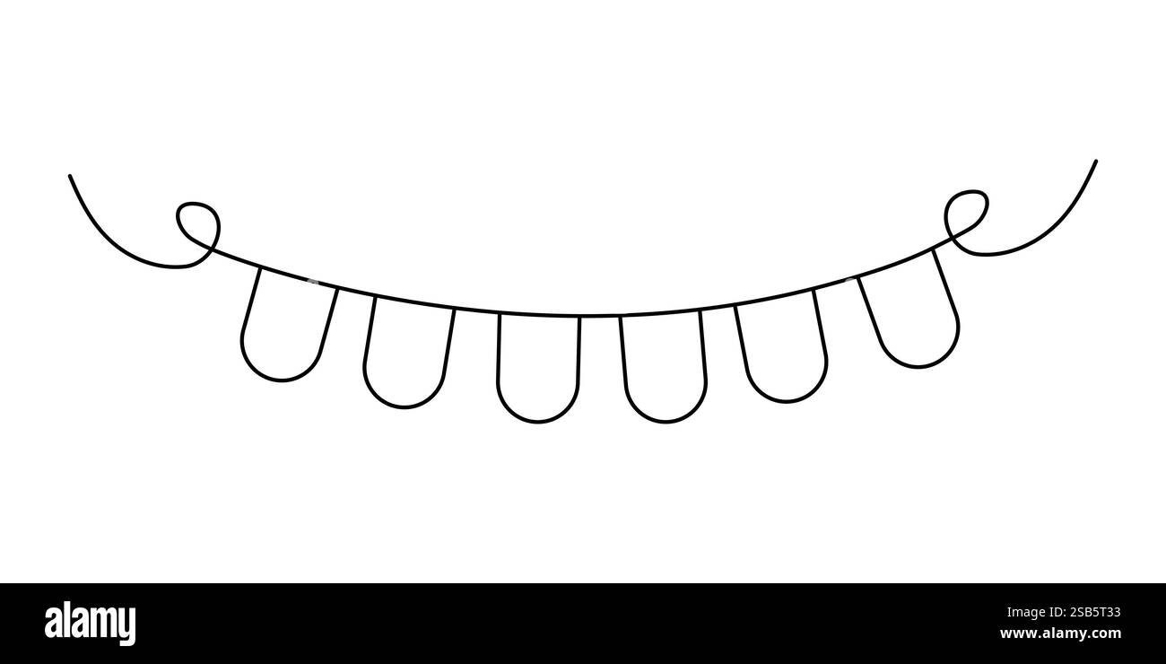 A simple line drawing features a decorative garland with curved shapes ...