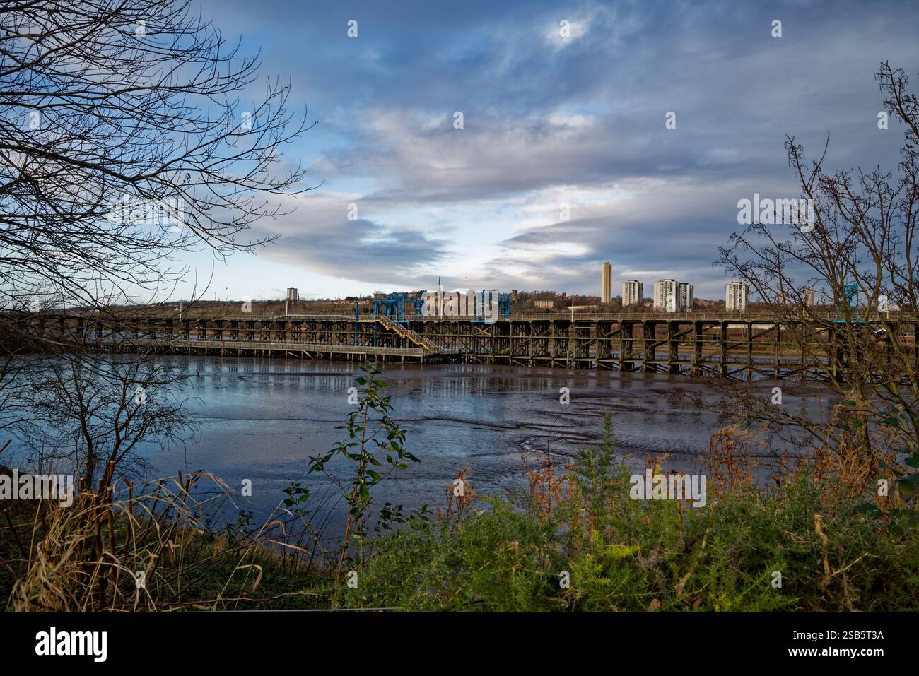 The historic structure of Dunston Coal Staithes separates the channel ...