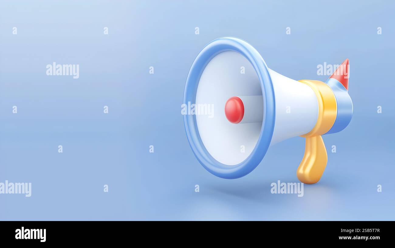 This digital showcases a minimalist 3D megaphone speaker icon set ...