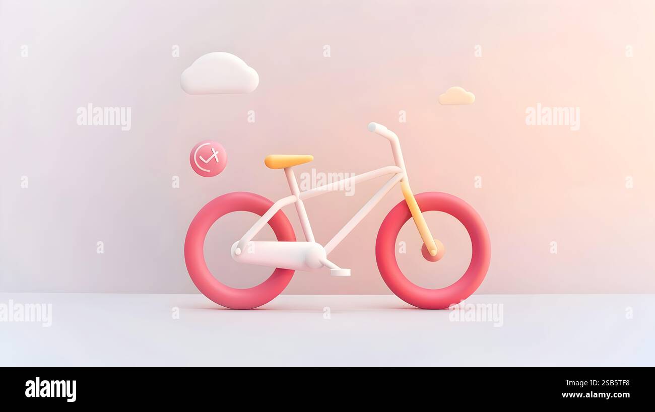 This vibrant 3D bicycle icon is set against a pastel green backdrop ...