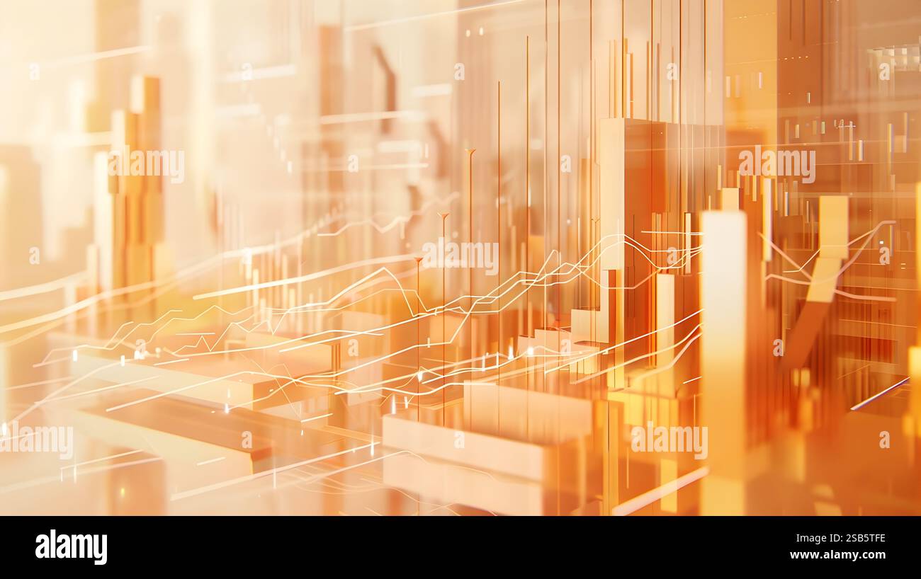 This image depicts a complex 3D visualization of financial data and ...