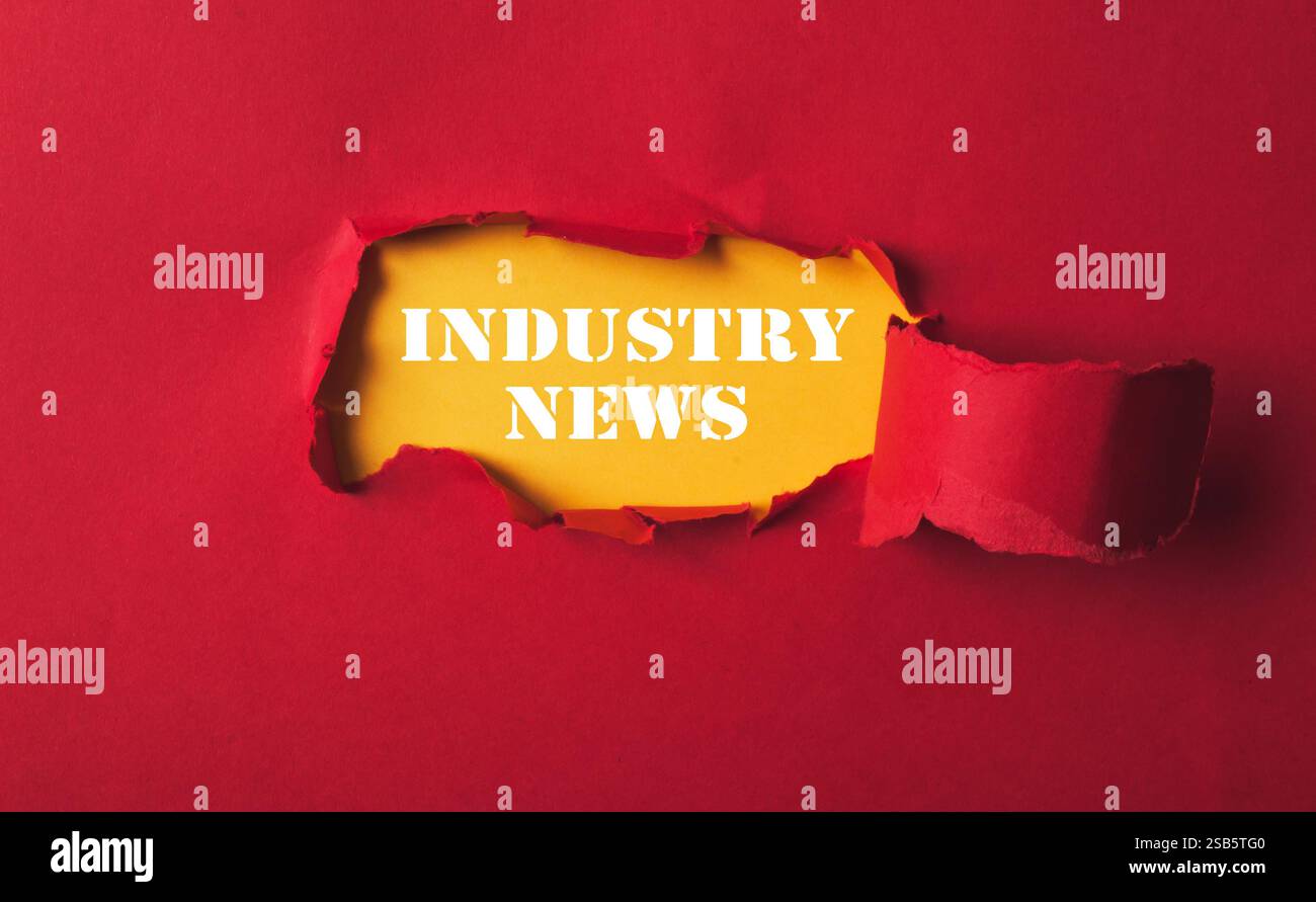 Red background with a yellow border and the words Industry News written ...