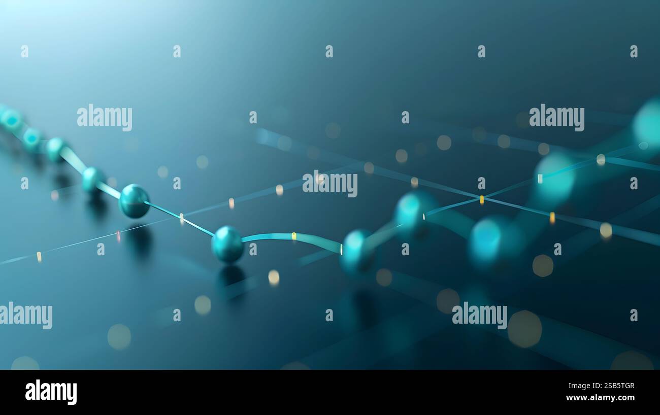 This dynamic 3D scatter plot visualizes complex data and trends,with points connected by flowing ...
