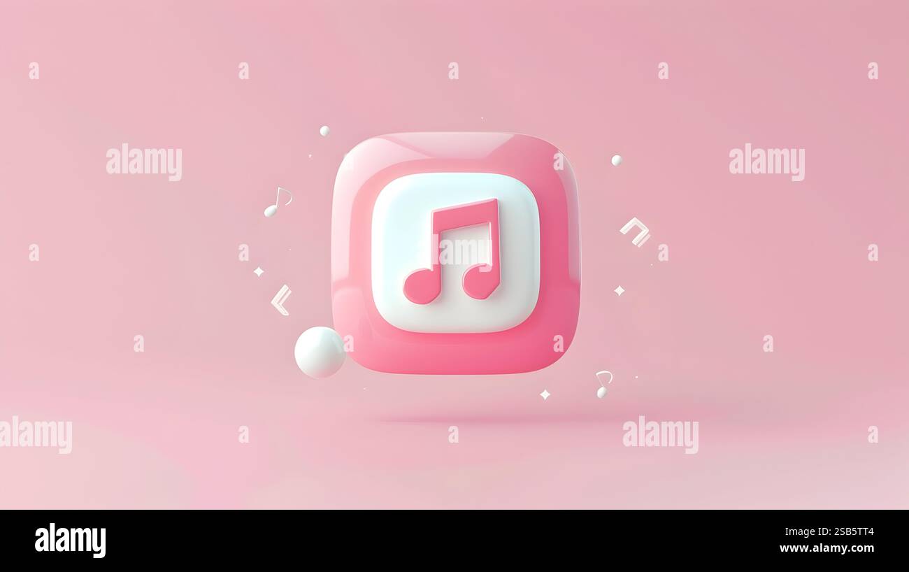This visually appealing 3D music note icon showcases a soft,coral-toned ...