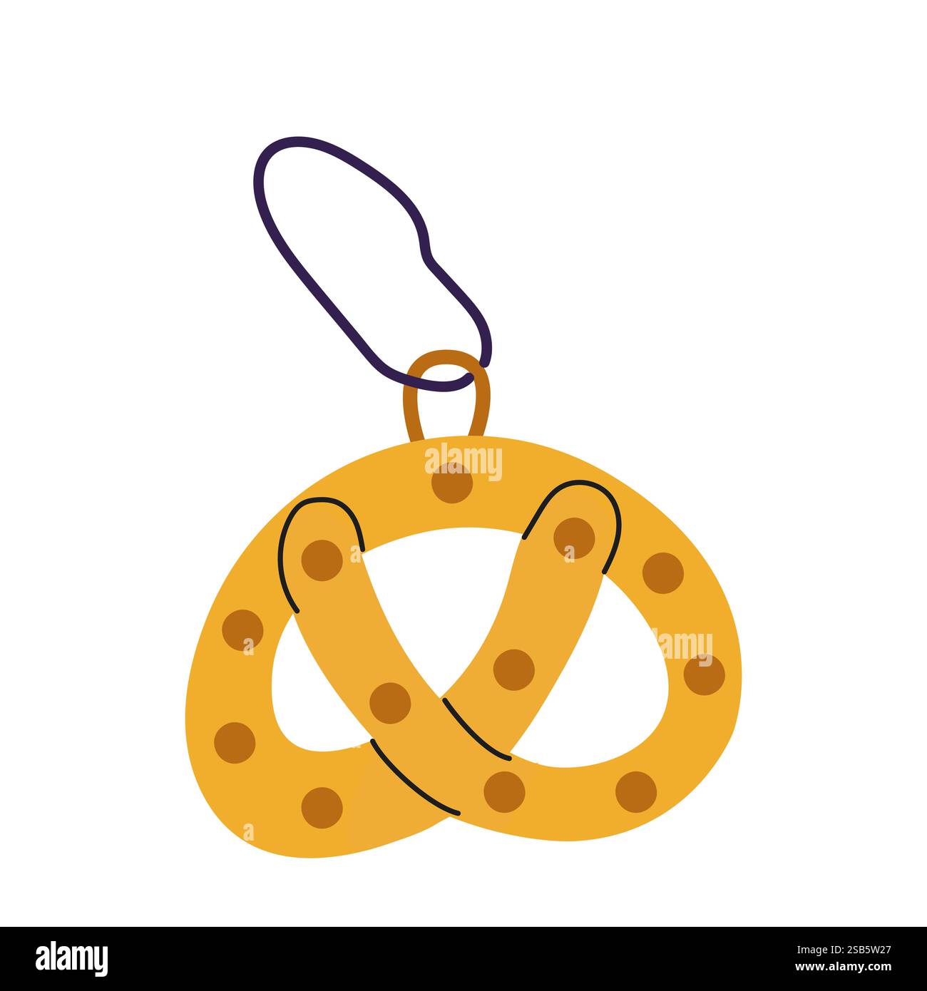 A quirky keychain shaped like a pretzel, showcasing a vibrant yellow ...