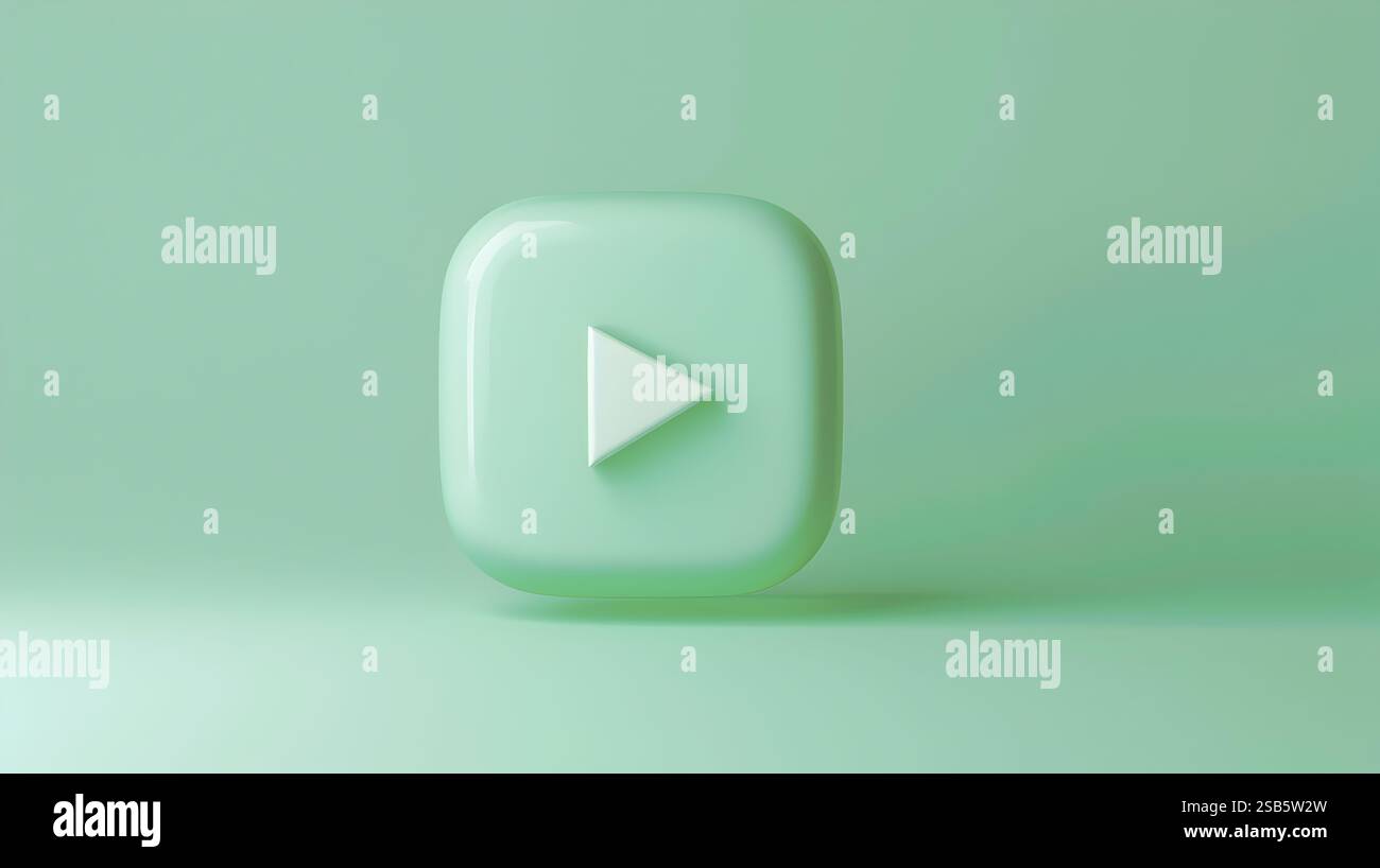 This 3D rendered play button icon has a charming mint green hue,set ...